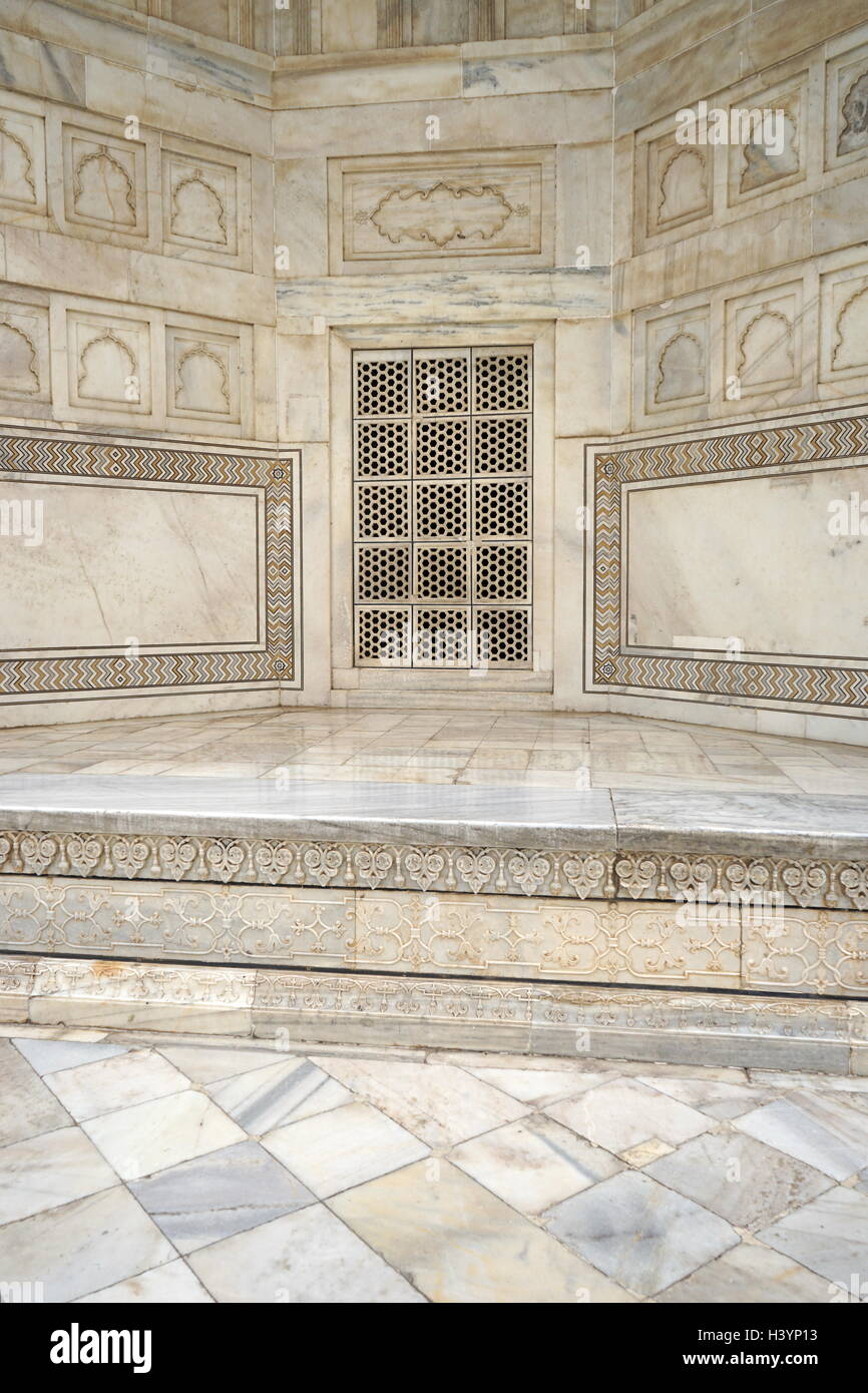 View of a mosque within the grounds of the Taj Mahal, an ivory-white ...