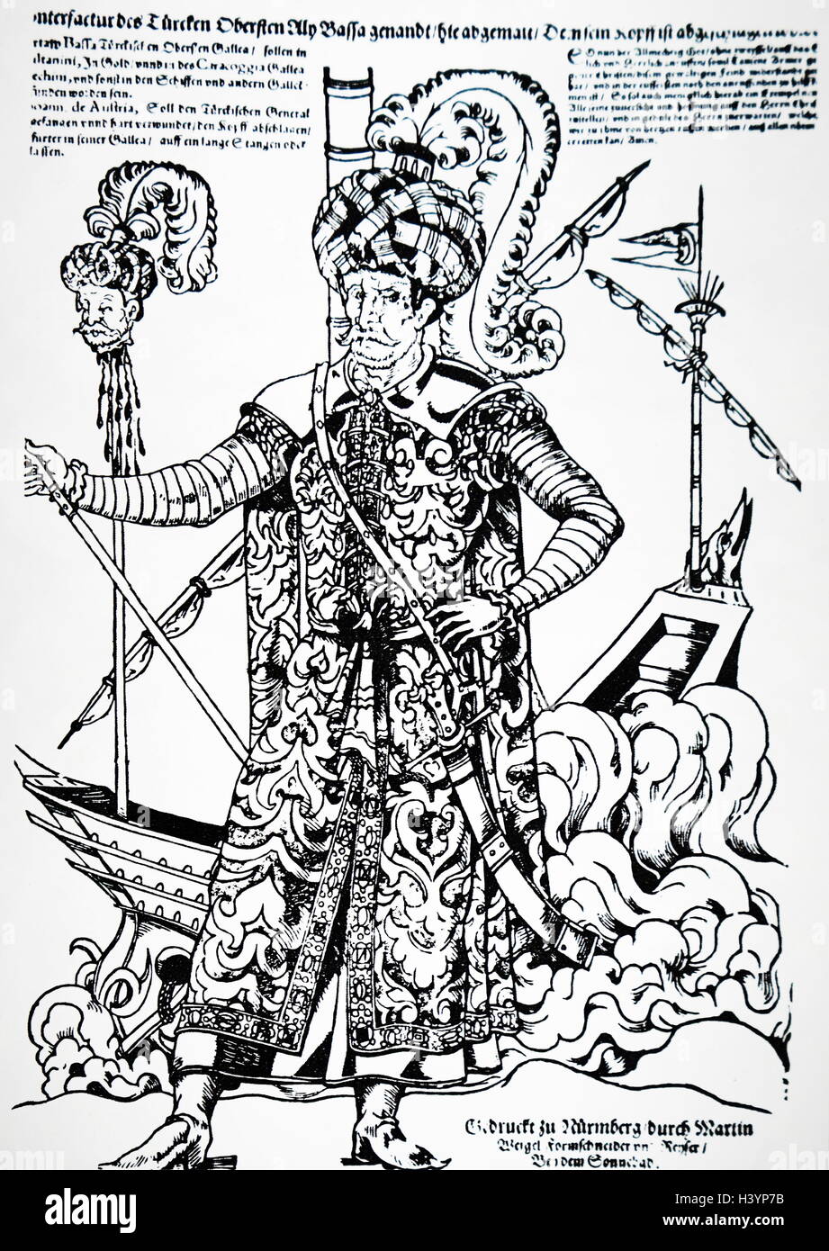 Engraved portrait of Sufi Ali Pasha, an Ottoman statesman and naval ...