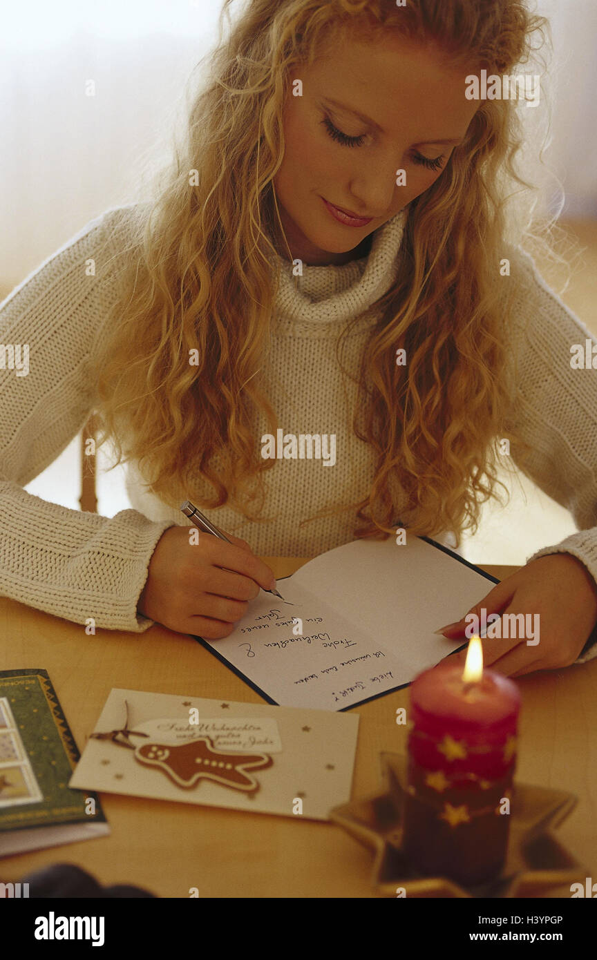 Christmas period, woman, young, Christmas card, write Advent, for ...