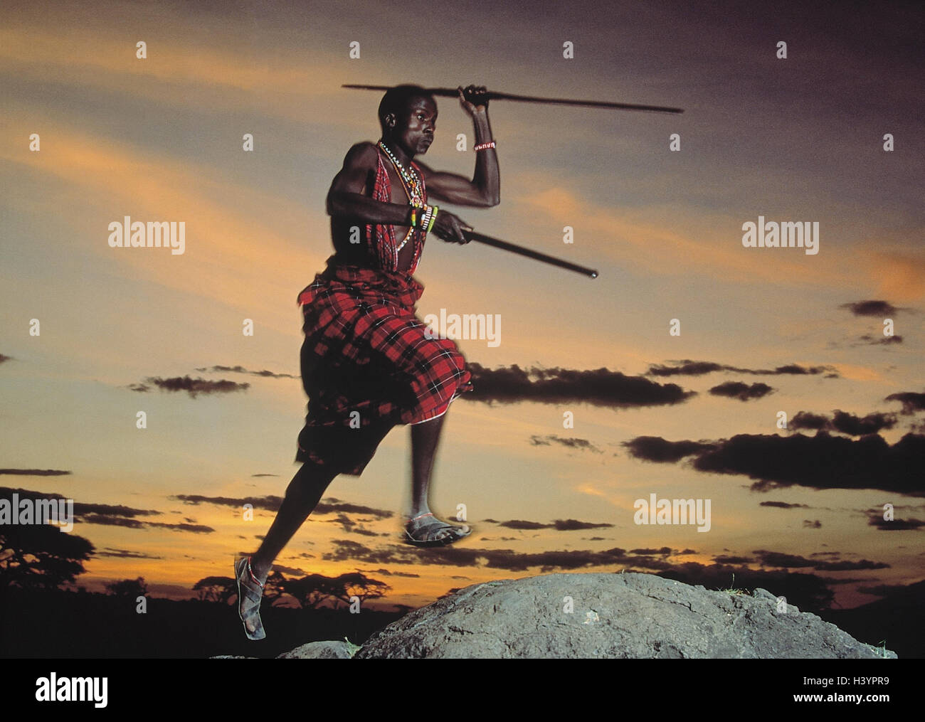 Kenya, Massai, hunt, sundown, Africa, East, Africa, person, man, local ...