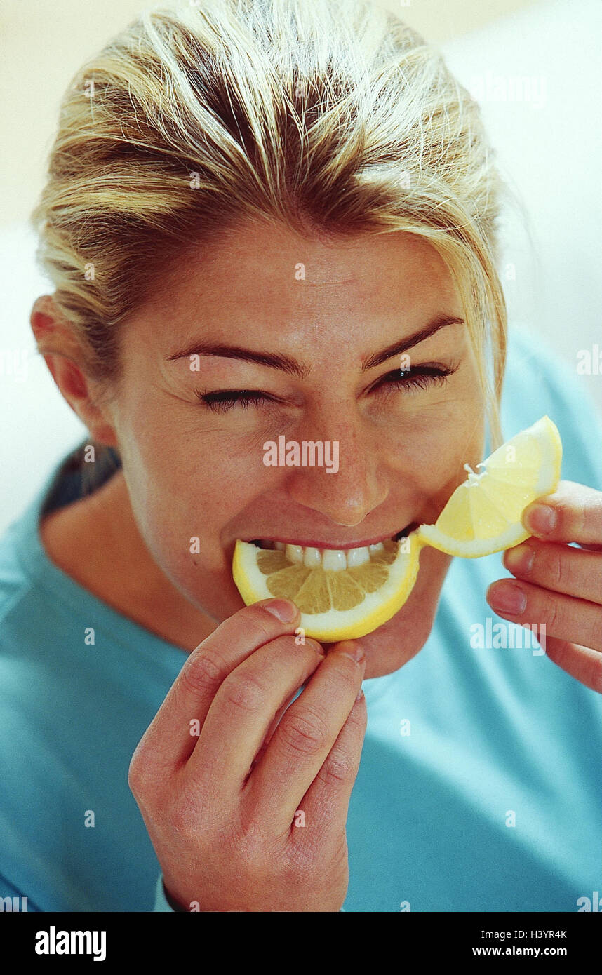 Woman, lemon, eat, portrait, citrus fruit, tropical fruit, fruit, fruit ...