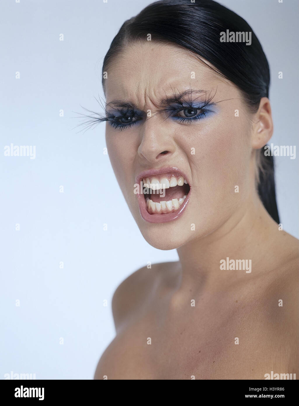 Woman, young, ocular make-up, extravagant, eyelashes, facial play ...