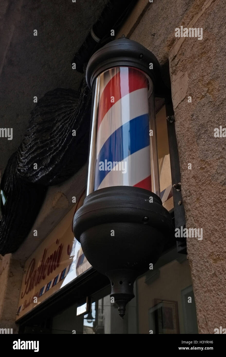 barber shop sign or Barber's pole Stock Photo - Alamy