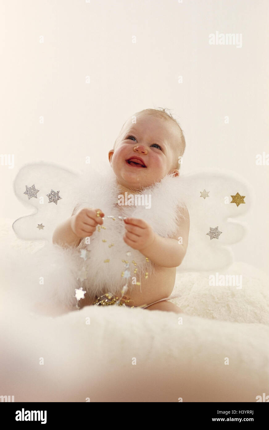 Infant, angel, sit, play cloud, garland, studio, Christmas, child, baby ...