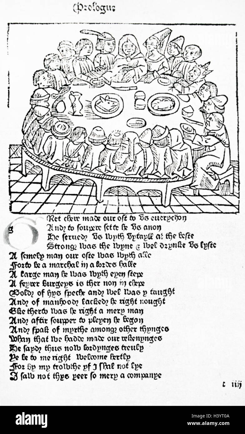 Page from William Caxton's edition of the prologue of Chaucer's 'The ...