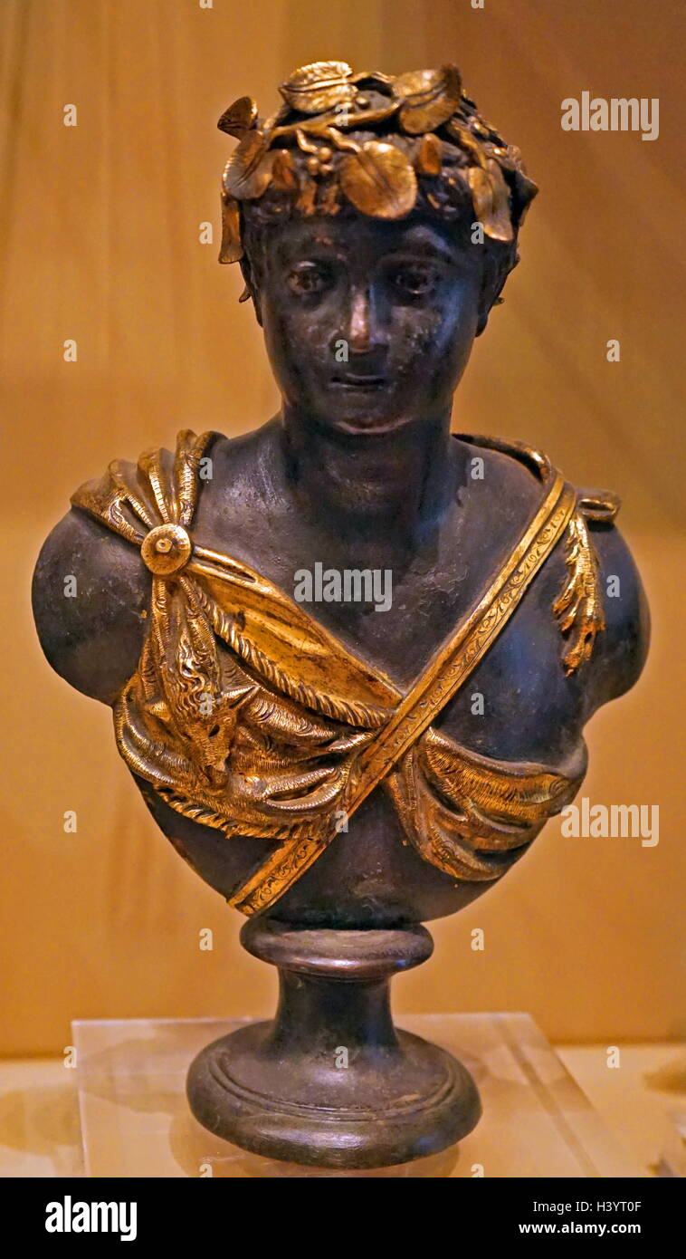 A bronze and partly gilt bust of Antinous, a Bithynian Greek youth and ...