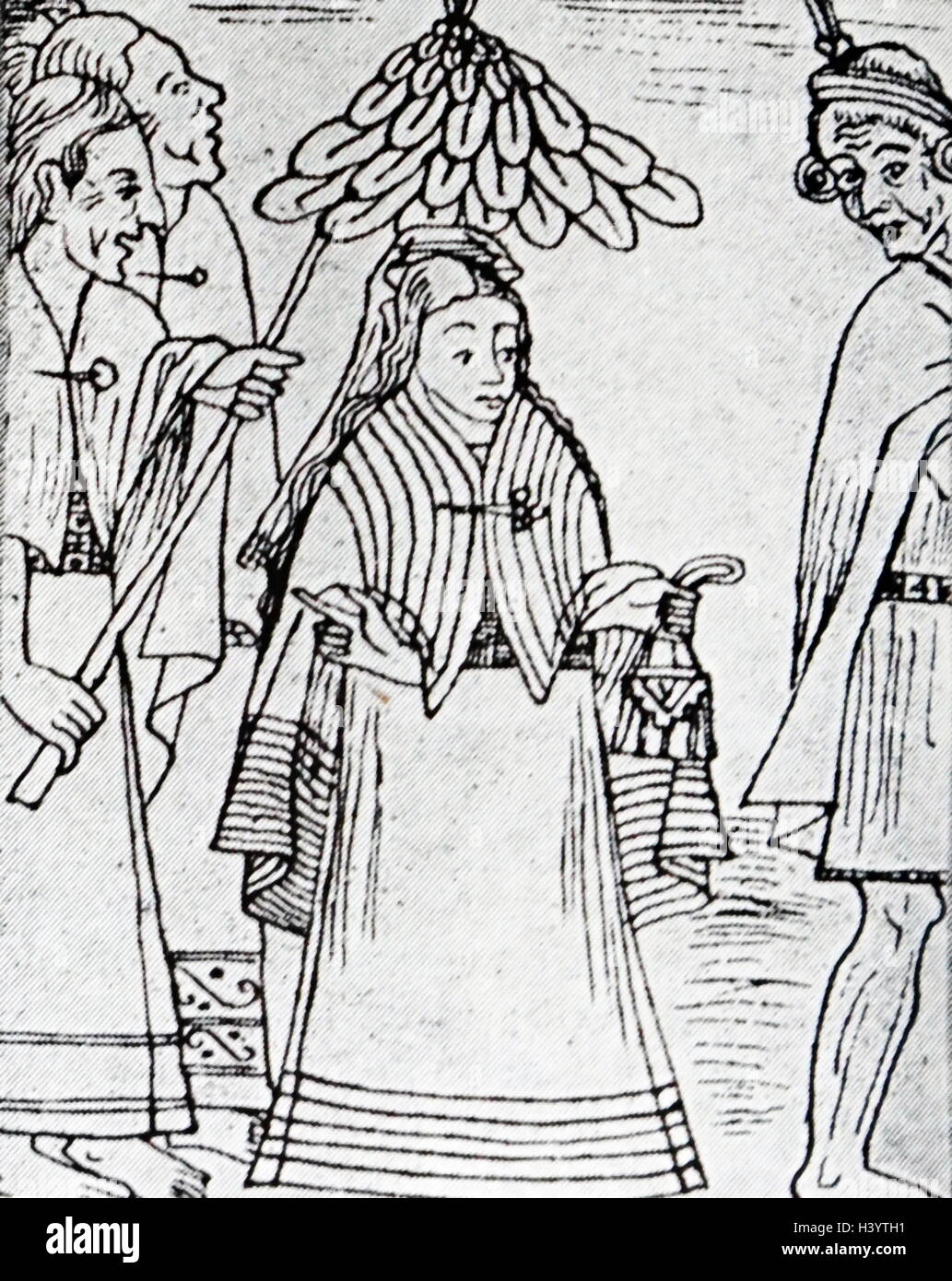 Drawing of Mama Ocllo, a figure in Inca mythology by Felipe Guaman Poma ...