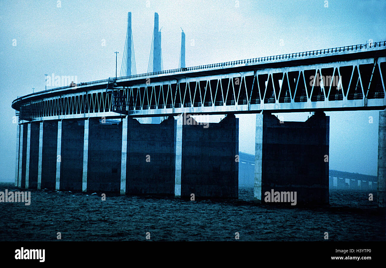 Denmark, Öresundbrücke, monochrome, bridge, connection, Denmark, Sweden ...