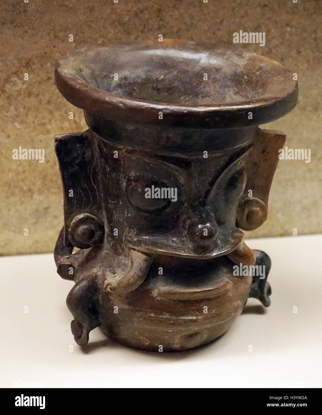 Pottery vessel representing the Storm God of the Aztecs, known as ...