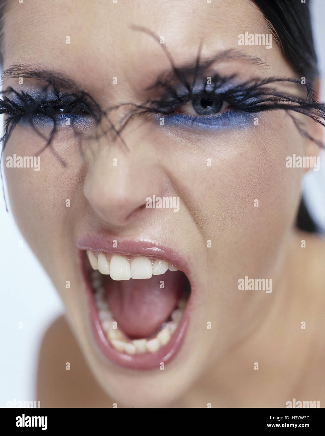 Woman, young, ocular make-up, extravagant, eyelashes, facial play ...