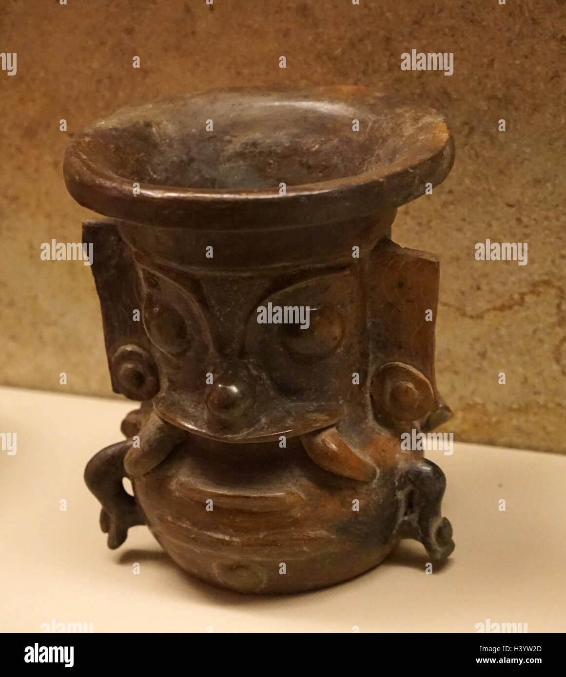 Pottery vessel representing the Storm God of the Aztecs, known as ...