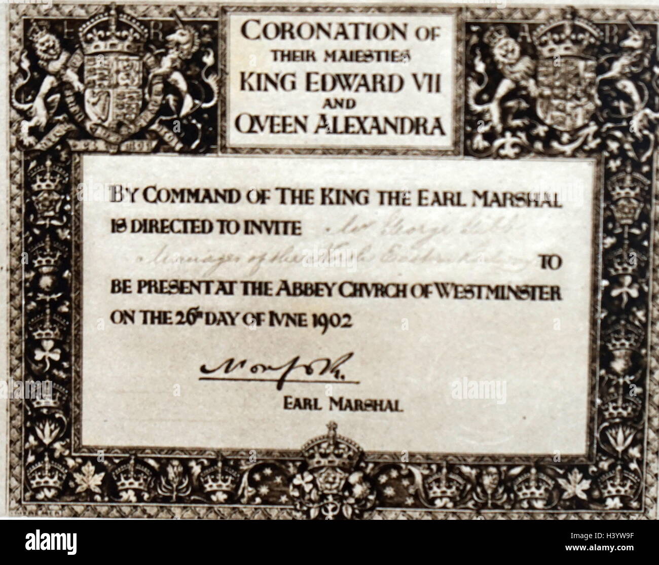 Invitation for the coronation of King Edward VII and Queen Alexandra of ...