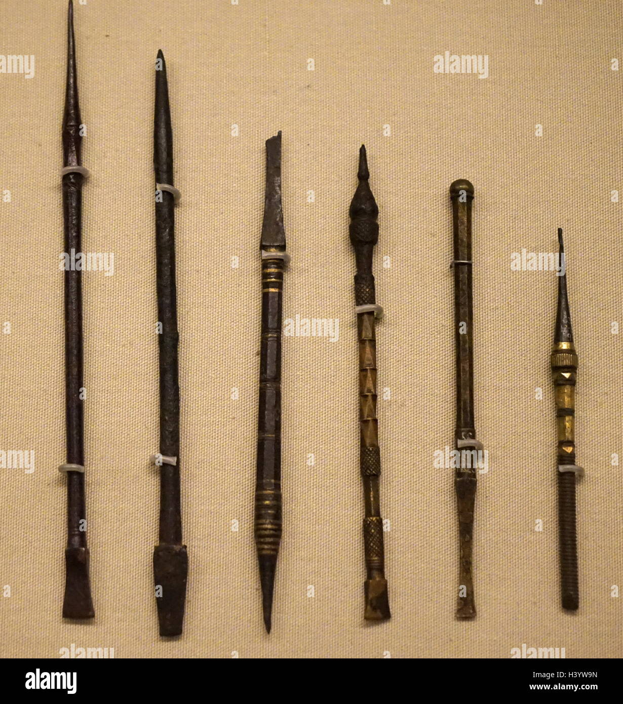 Collection of stili, used to write on wax-surfaced wooden writing ...