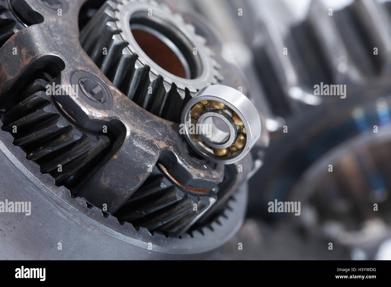 Machinery concept. Set of various gears closeup as background Stock ...