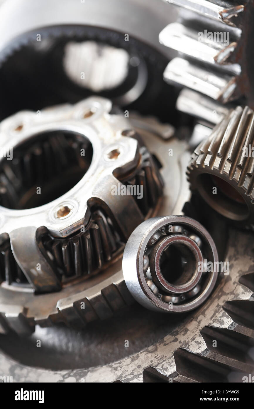 Machinery concept. Set of various gears closeup as background Stock ...