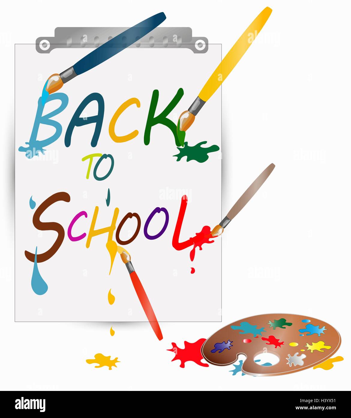 back to school banner, sign, Big red alarm clock,Schoolbag with brushes ...
