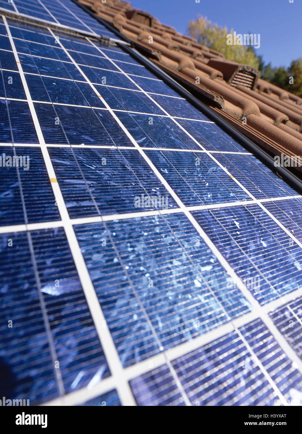 House roof, polycrystalline solar cells tiled roof, roof, solar plant ...