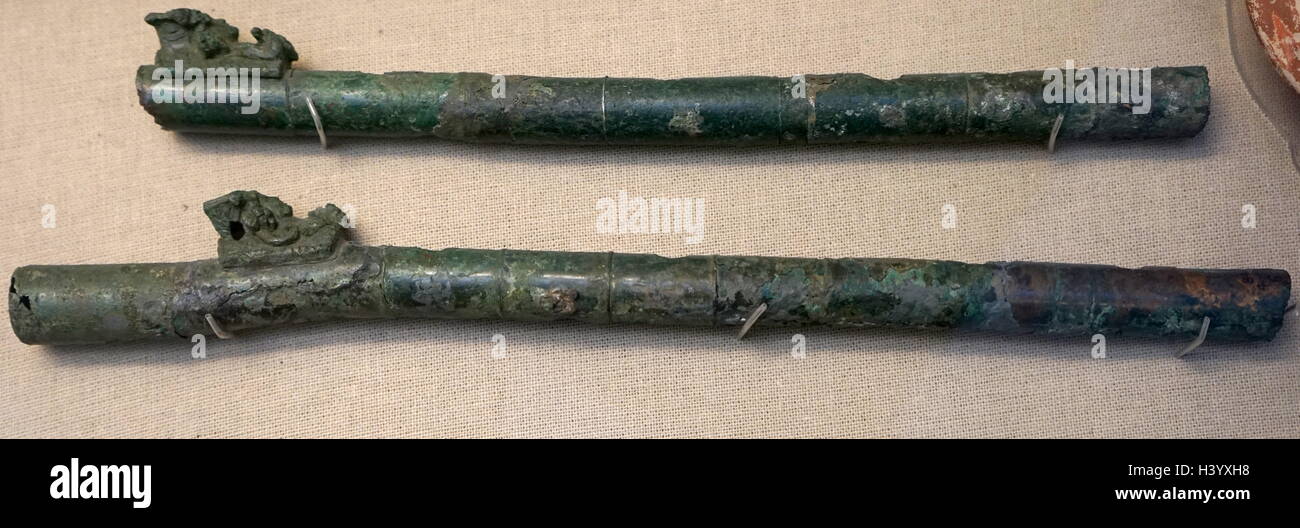 Pair of Bronze flutes from ancient Rome. Dated 2nd Century Stock Photo ...