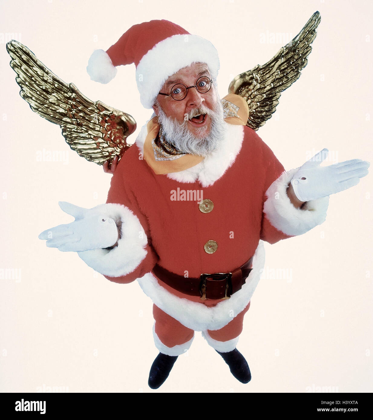 Santa Claus, angel's wing, stand, view camera, gesture, from above ...