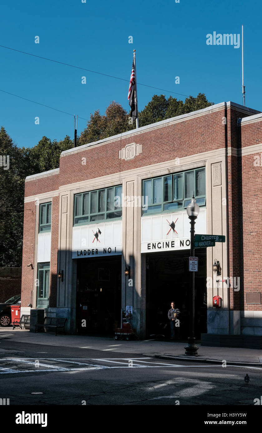 View of a working fire department station in downtown Boston, MA, USA ...