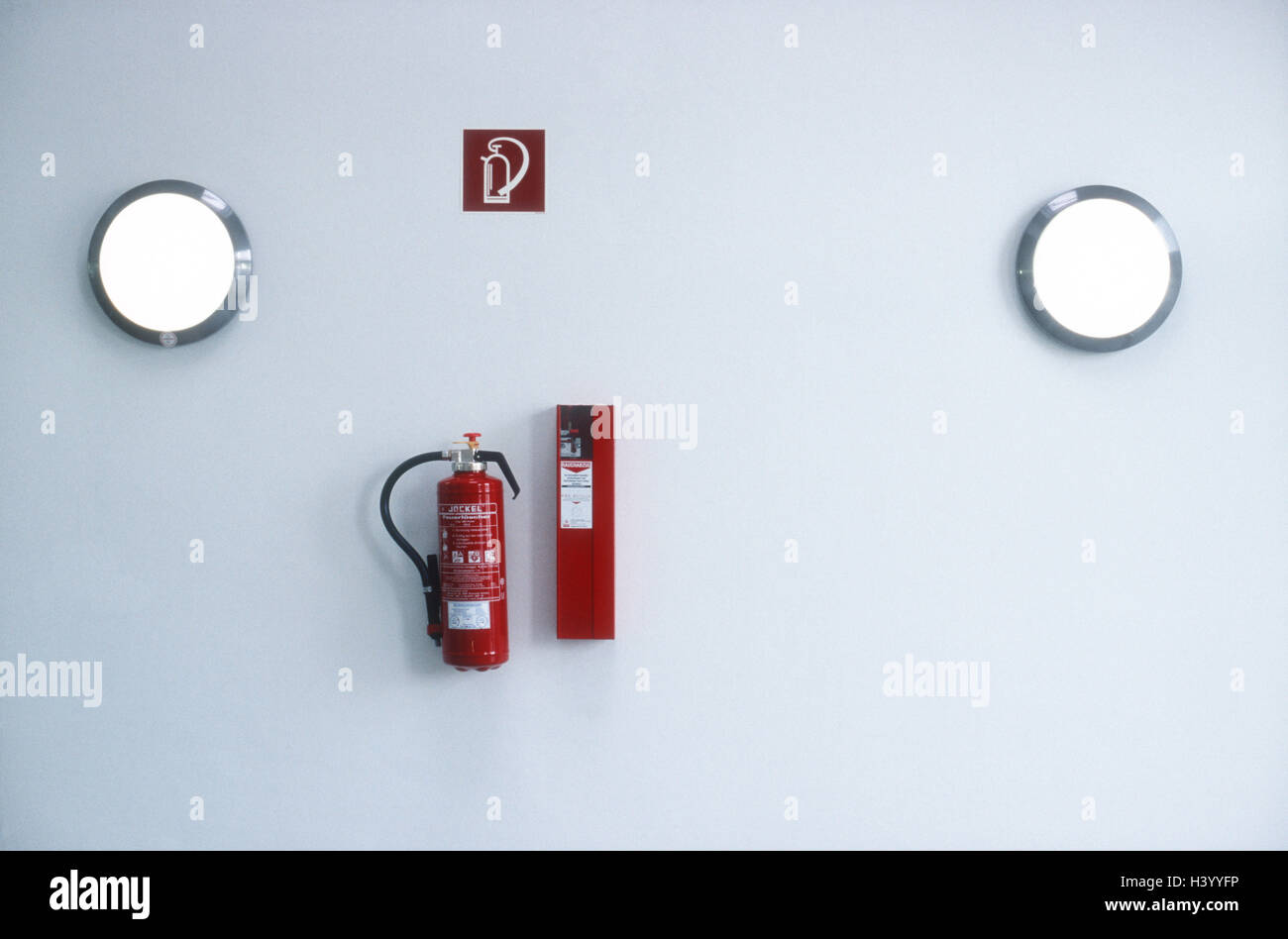 House hall, wall lamps, sign, fire extinguisher, Europe, Germany, North ...