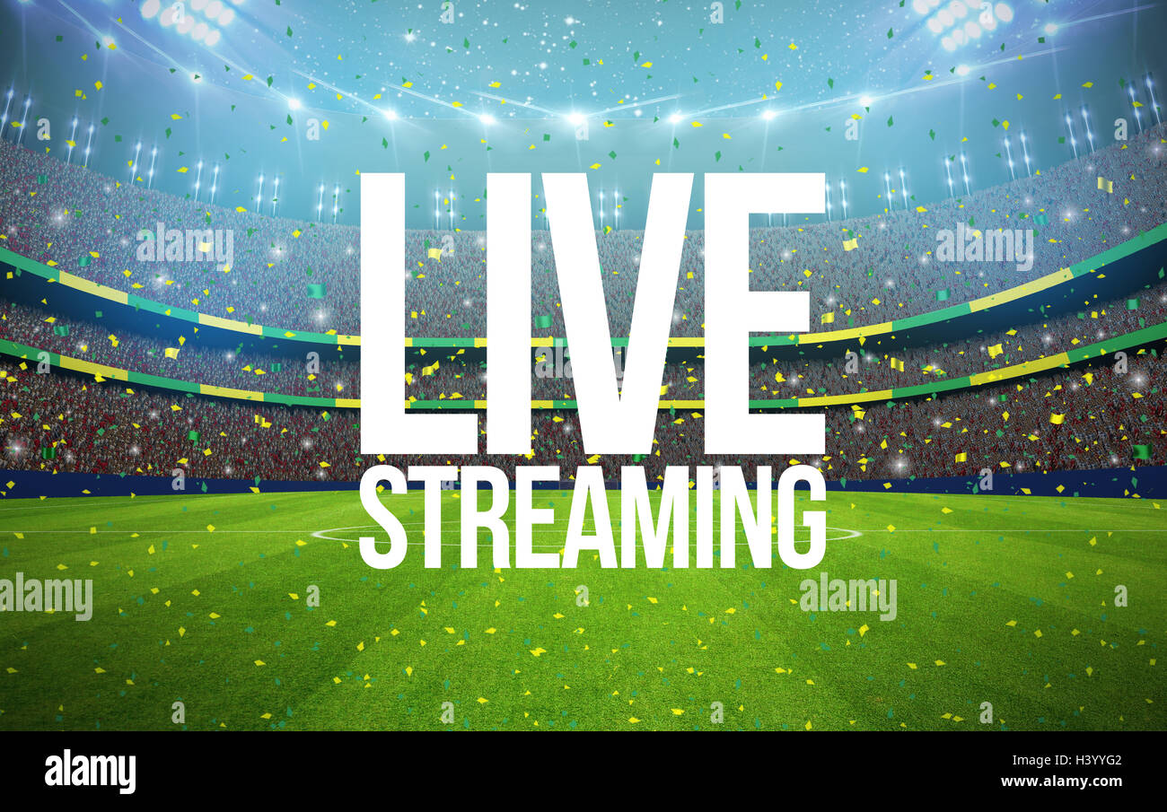 3d rendering stadium with live streaming text Stock Photo - Alamy