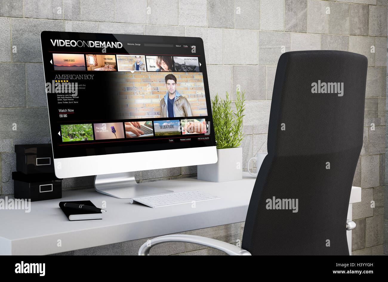 3d rendering of industrial workspace showing video on demand on ...