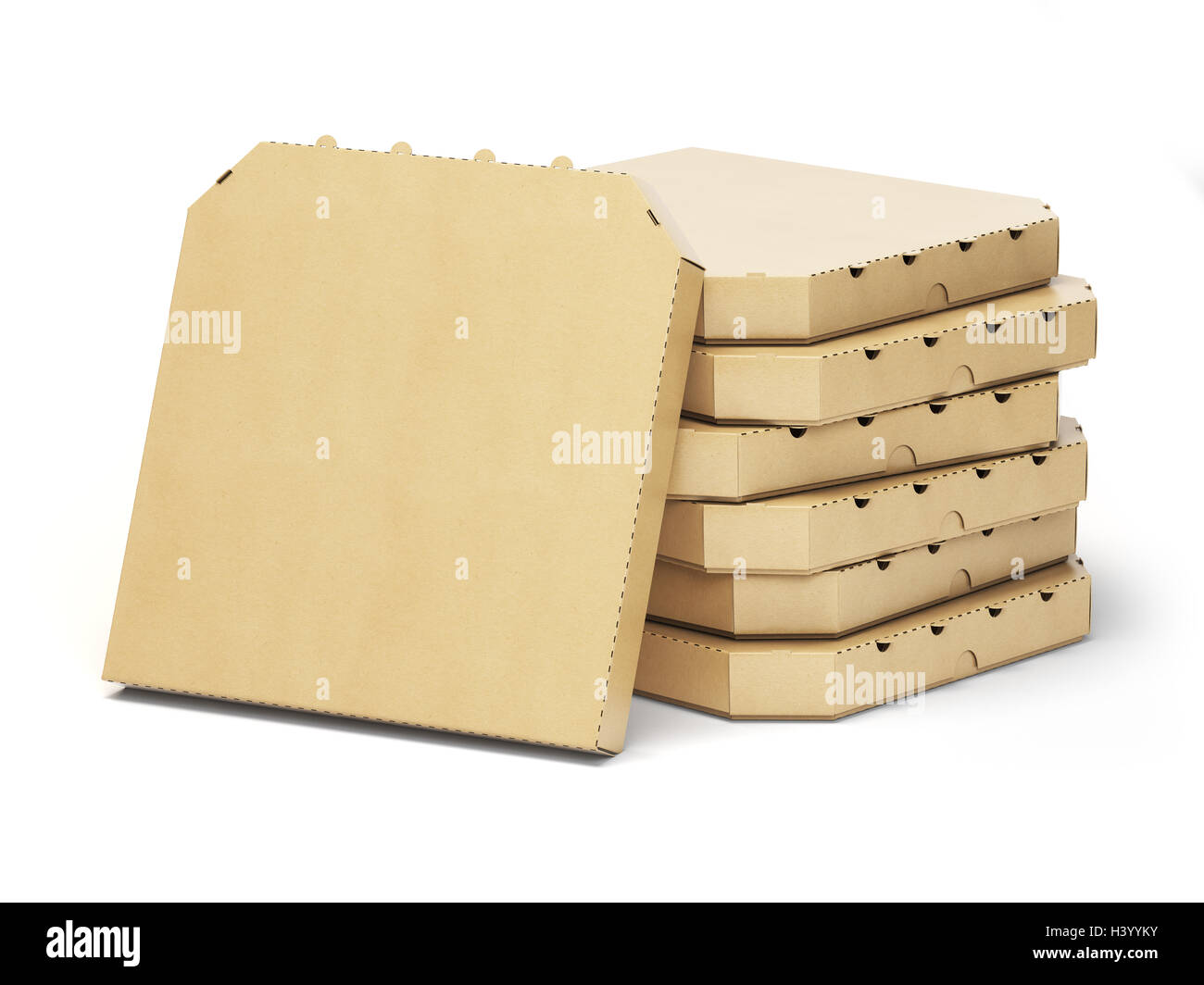 Pizza boxes stack isolated on white, 3d illustration Stock Photo - Alamy