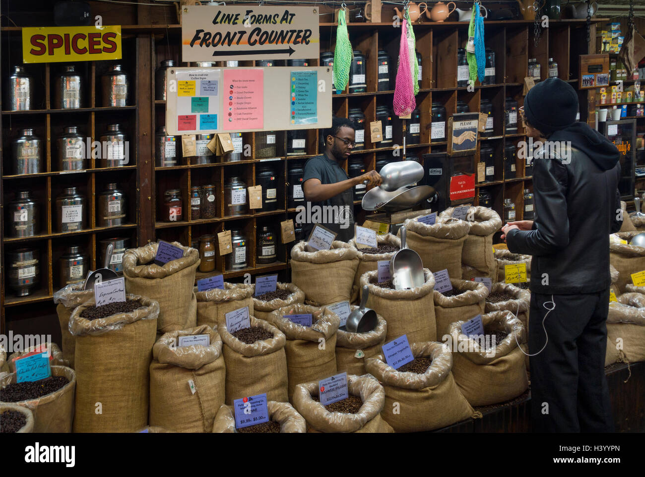 Porto Rico coffee importing company NYC store shop Stock Photo - Alamy