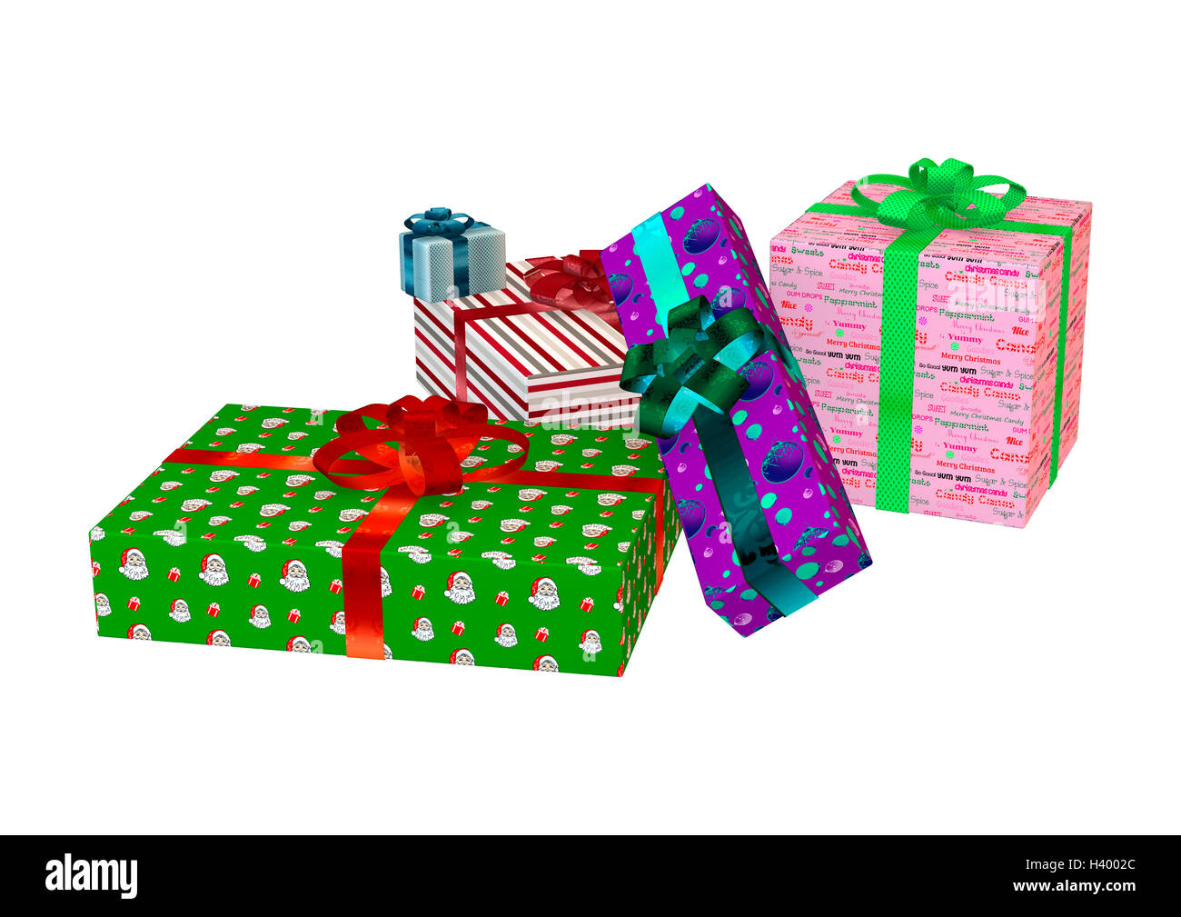 3D rendering of a Christmas present pile isolated on white background ...