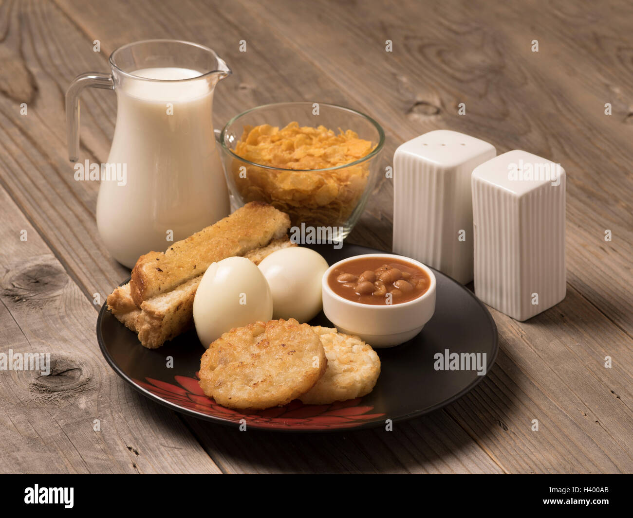 CONTINENTAL BREAKFAST BOILED EGGS OATS AND MILK Stock Photo - Alamy