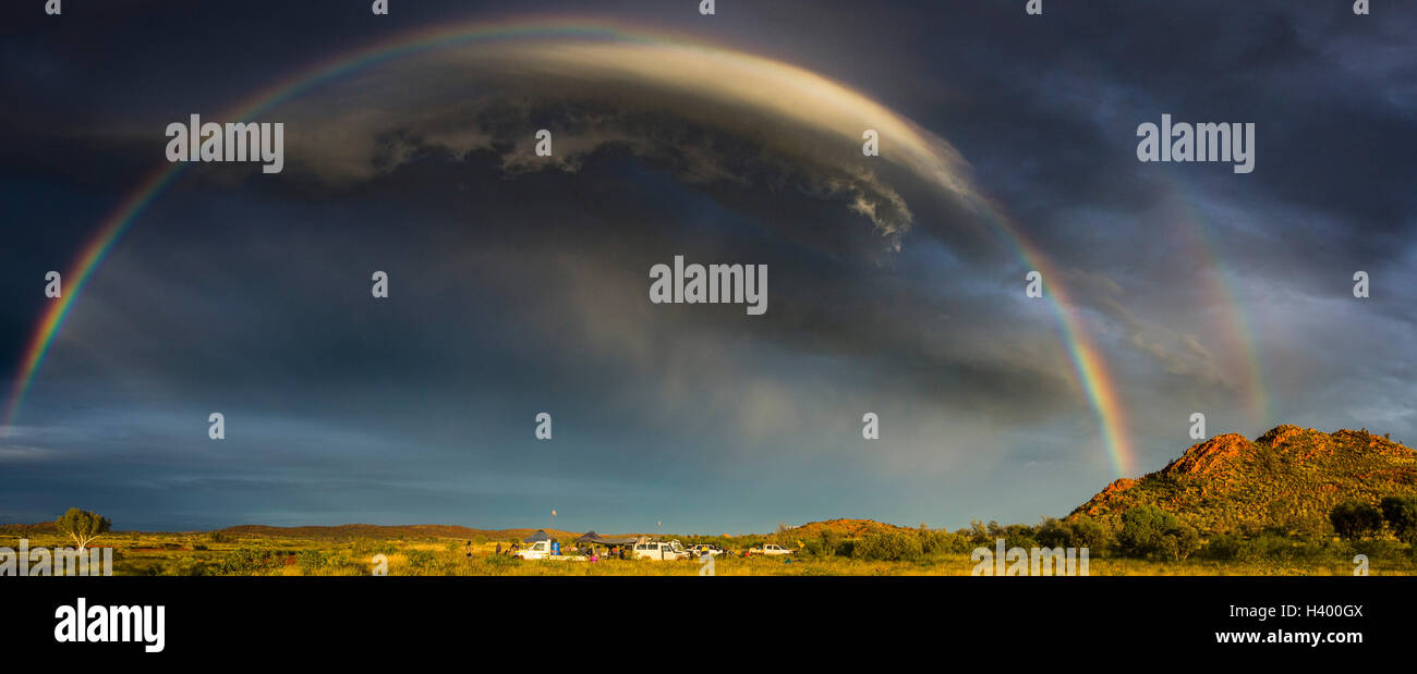 Panoramic view of rainbow over green landscape, Newman, Western ...
