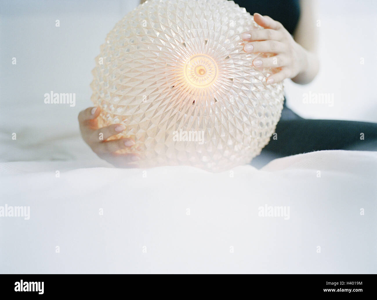 Woman, light sphere, hold, detail, sphere, light, shine, feel brightly ...