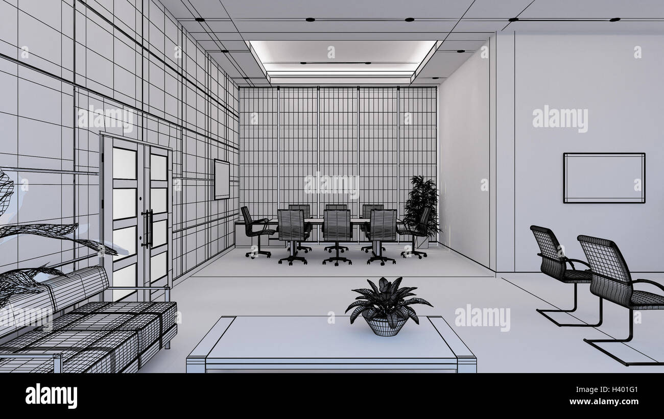 3D Interior rendering of a modern office Stock Photo - Alamy