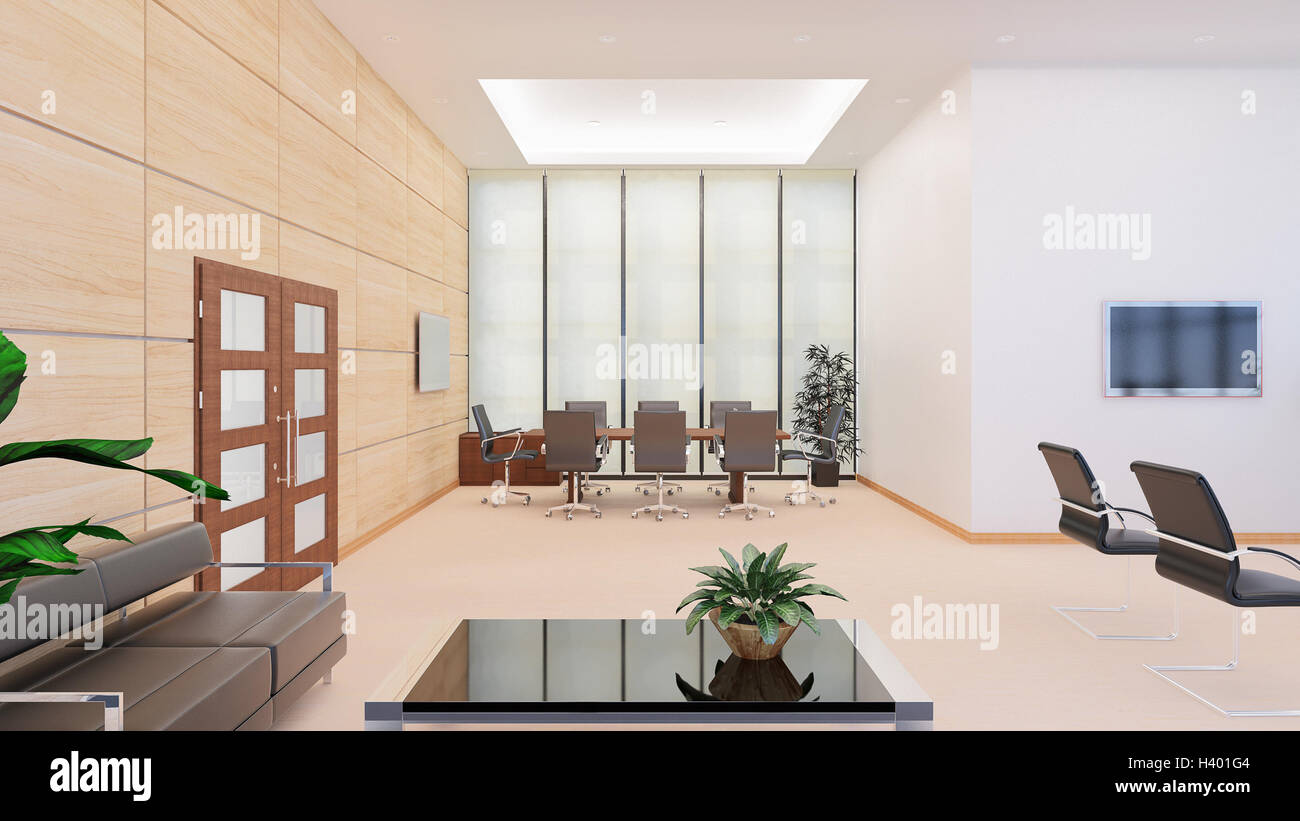 3D Interior rendering of a modern office Stock Photo - Alamy