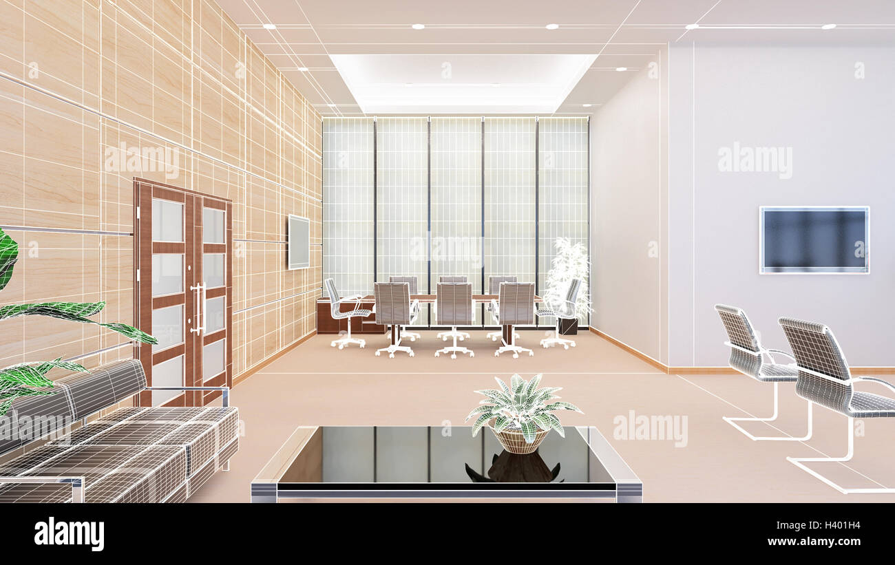 3D Interior rendering of a modern office Stock Photo - Alamy