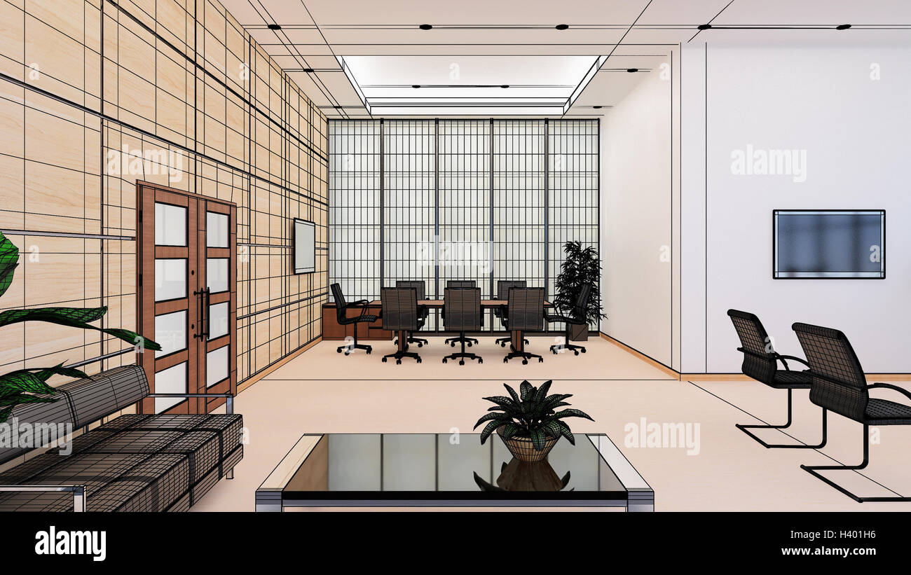 3D Interior rendering of a modern office Stock Photo - Alamy