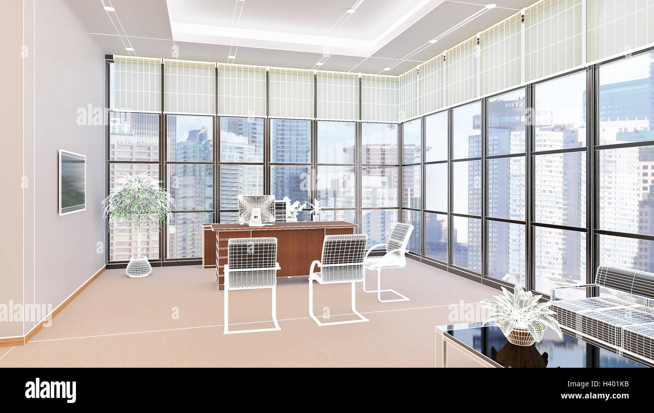 3D Interior rendering of a modern office Stock Photo - Alamy
