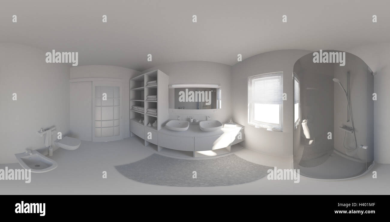 3D interior rendering a modern bathroom with 360° field of view Stock ...