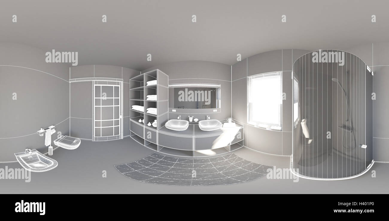 3D interior rendering a modern bathroom with 360° field of view Stock ...
