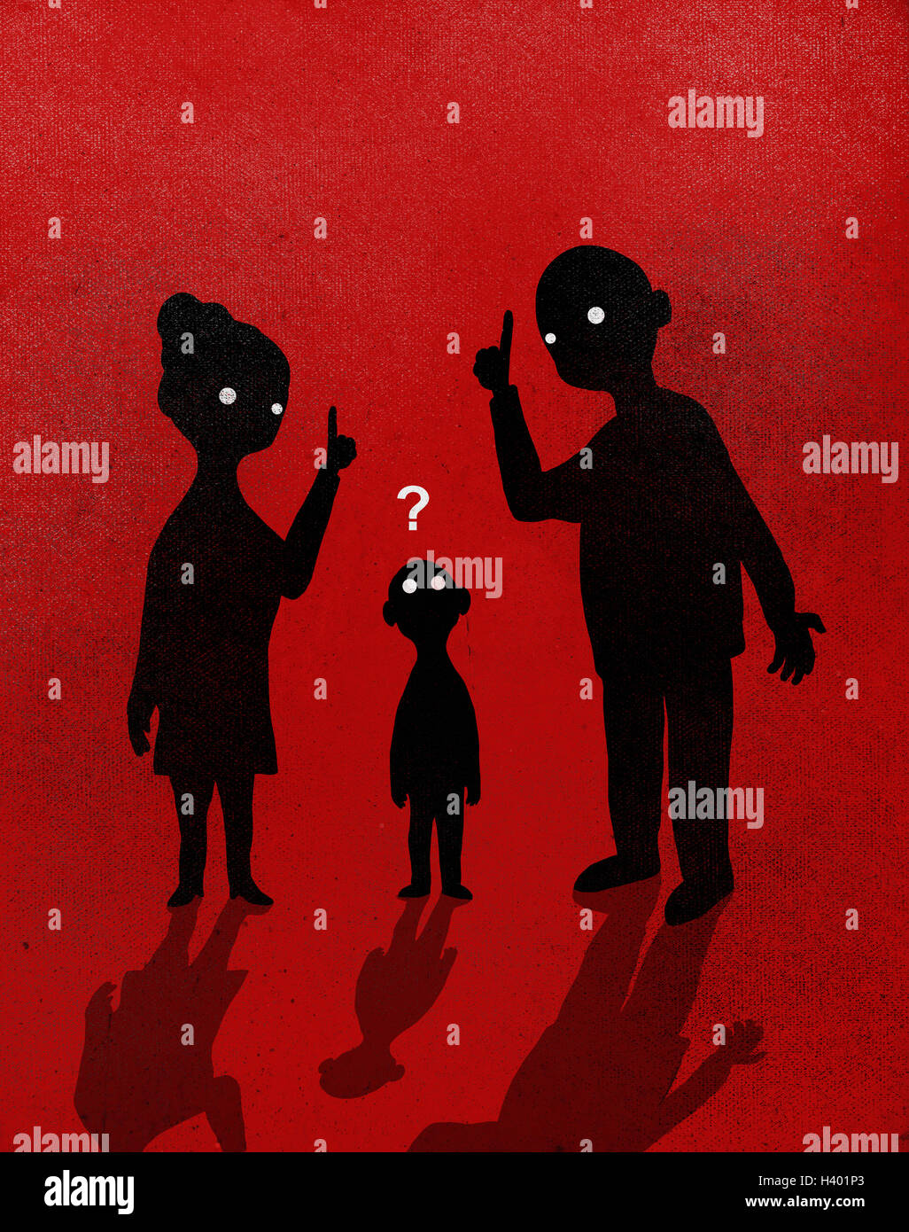 Illustration of parents explaining to boy against red background Stock ...