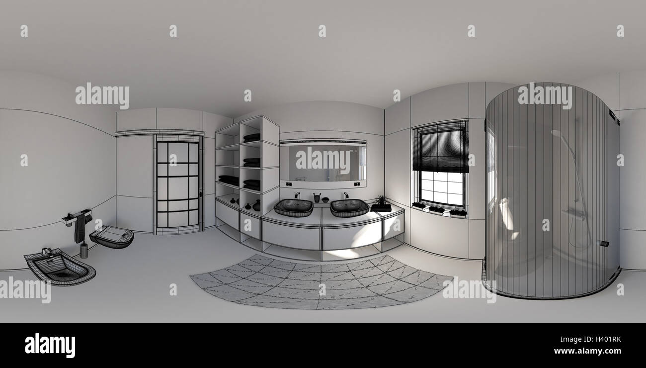 3D interior rendering a modern bathroom with 360° field of view Stock ...