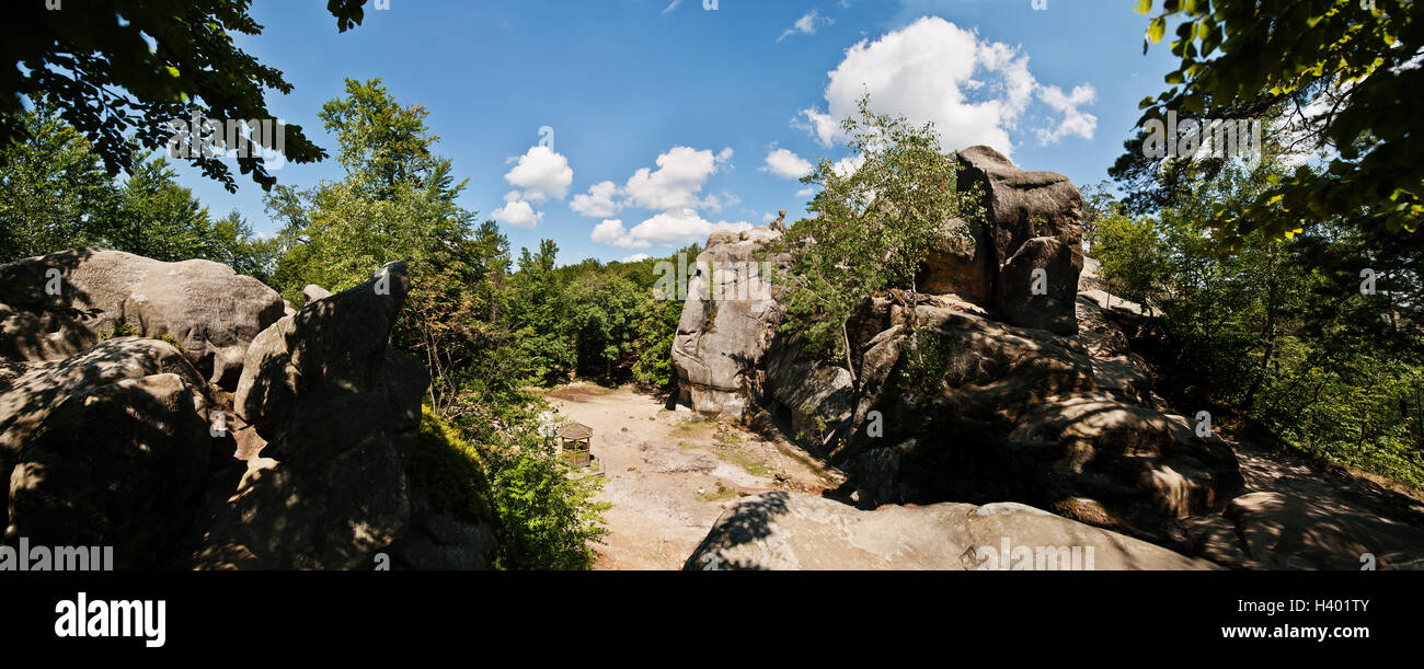 Panorama of Dovbush rocks, group of natural and man-made structures ...