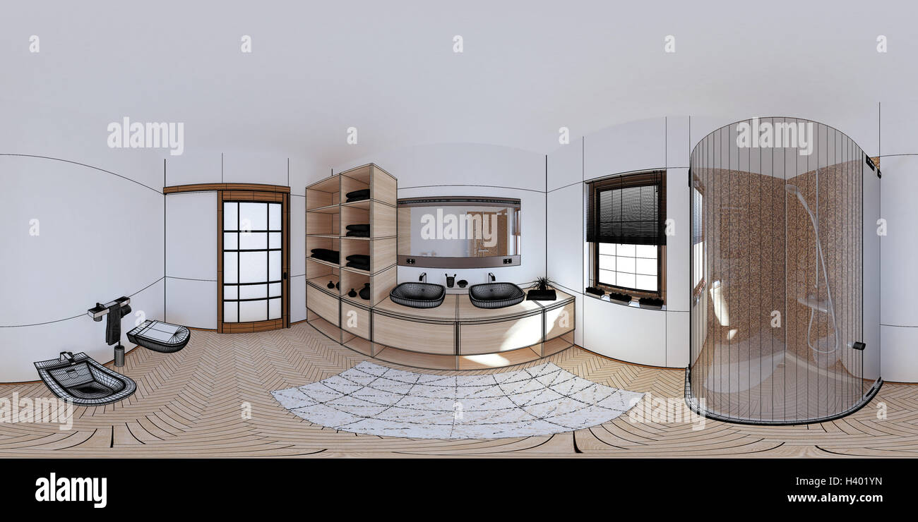 3D interior rendering a modern bathroom with 360° field of view Stock ...