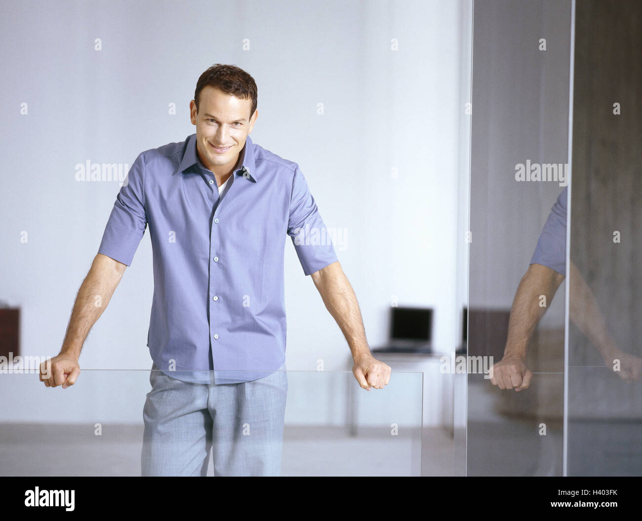 Office buildings, hall, office worker, stand, work break, smile ...