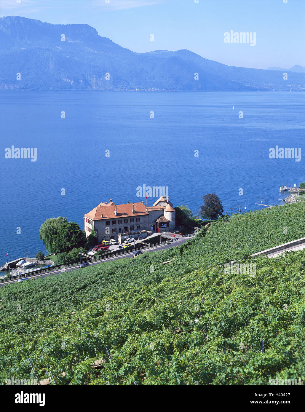 Switzerland, canton Vaud, Lake Geneva, close Cully, lock, restaurant ...