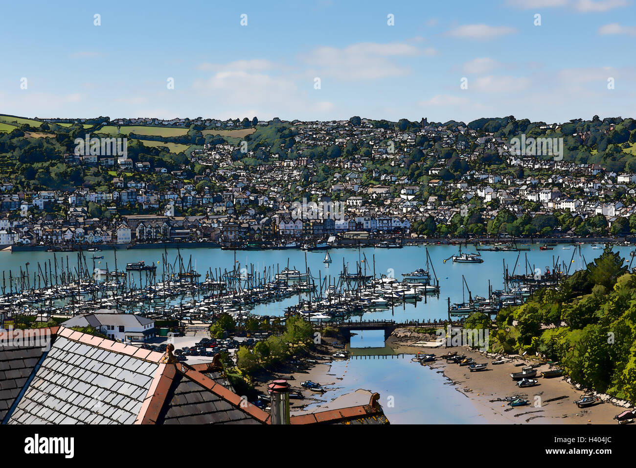Dartmouth Devon England uk illustration like cartoon effect of town and ...