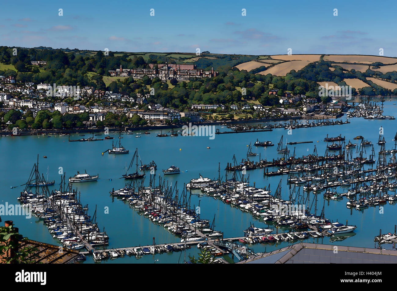 Dartmouth Devon England uk illustration like cartoon effect of town and ...