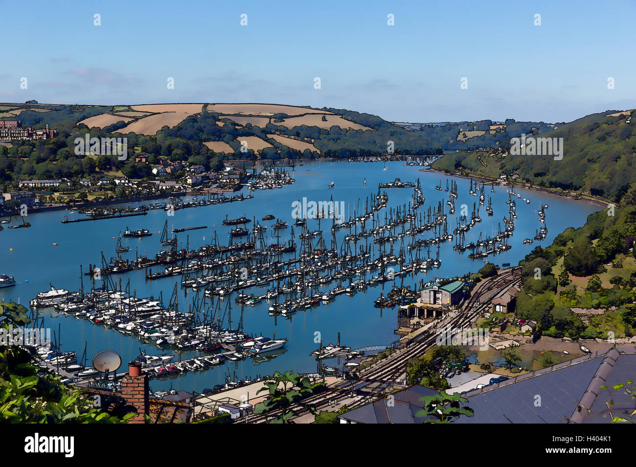 Dartmouth Devon England uk illustration like cartoon effect of town and ...