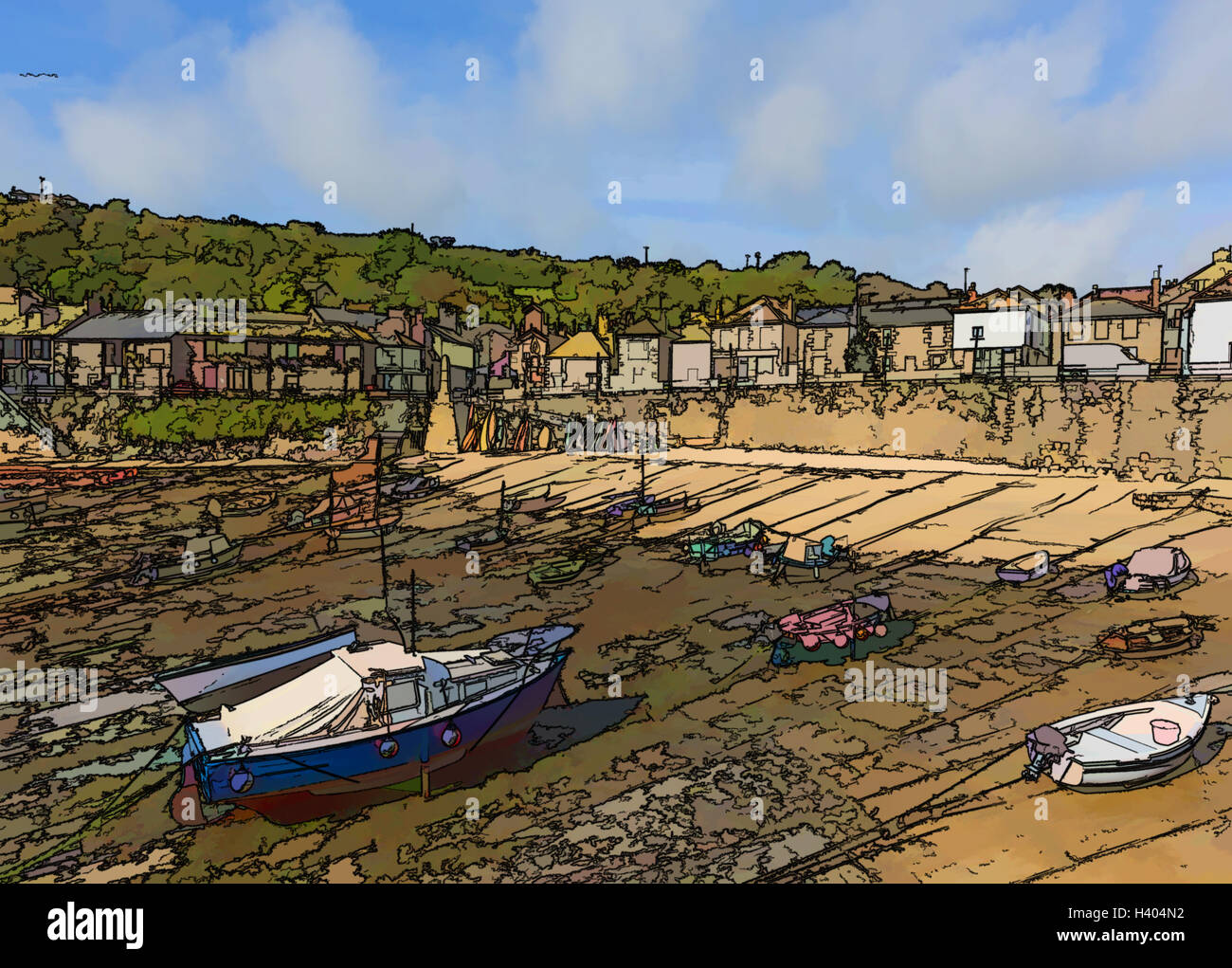 Mousehole harbour Cornwall England UK Cornish fishing village bright ...